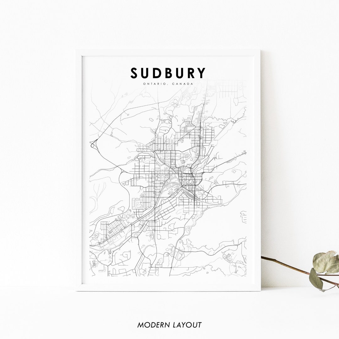 Sudbury Ontario Map Print, ON Canada Map Art Poster, Greater Sudbury ...