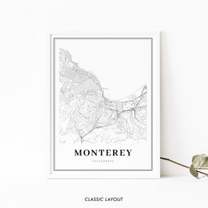 Monterey CA Map Print, California USA Map Art Poster, Carmel City ...