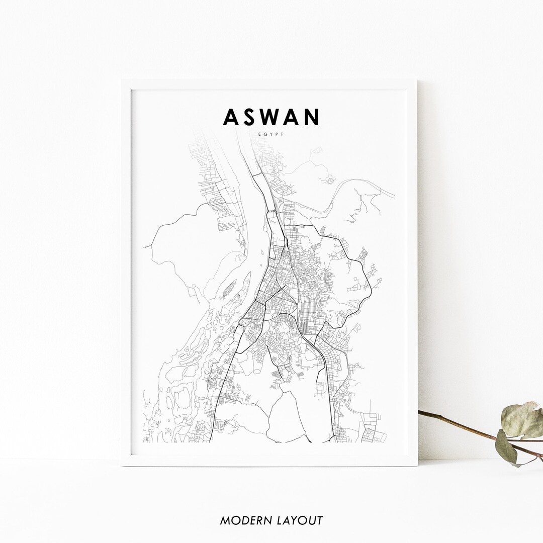 Aswan Egypt Map Print, Map Art Poster, أسوان دهب Ⲥⲟⲩⲁⲛ, City Street ...
