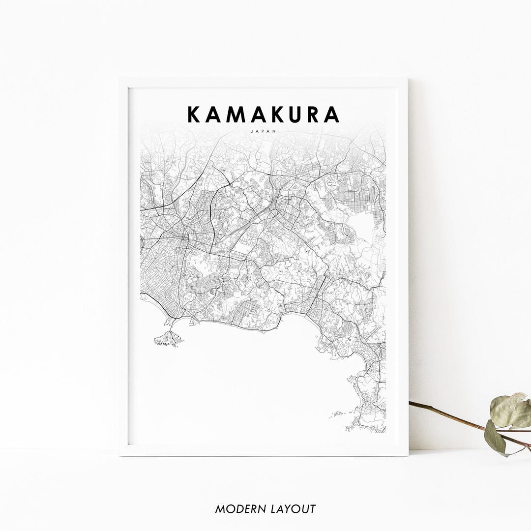 Kamakura Japan Map Print, Kanagawa Map Art Poster, かまくら カマクラ 鎌倉 鎌倉市 神奈川 ...