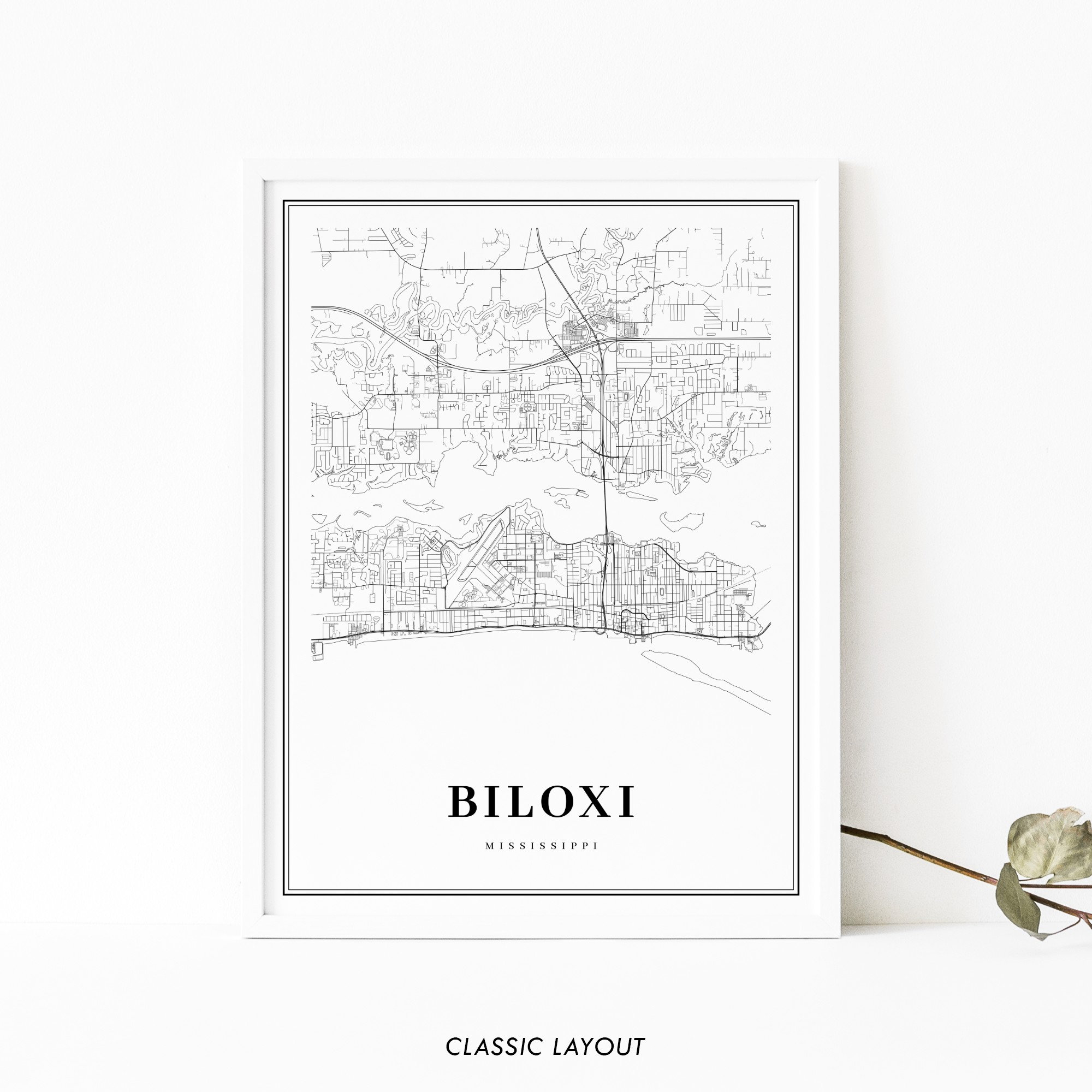 Biloxi MS Map Print, Mississippi USA Map Art Poster, Harrison, City ...