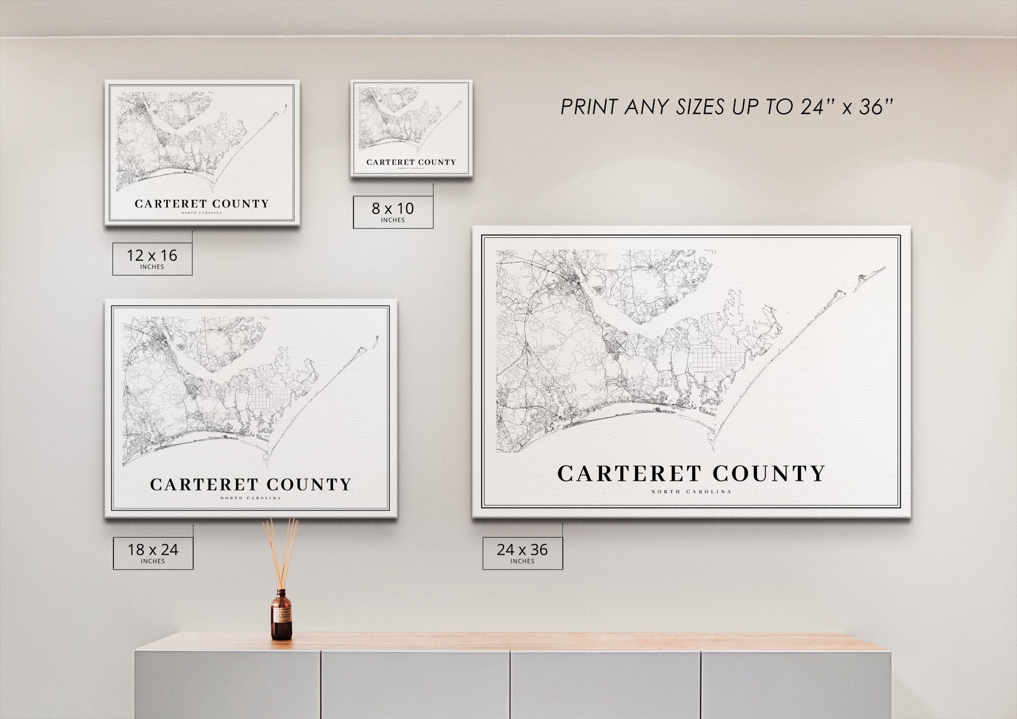 Carteret County NC Map Print, North Carolina USA Map Art Poster, City ...