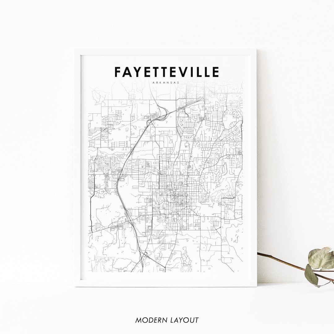 Fayetteville AR Map Print, Arkansas USA Map Art Poster, City Street ...