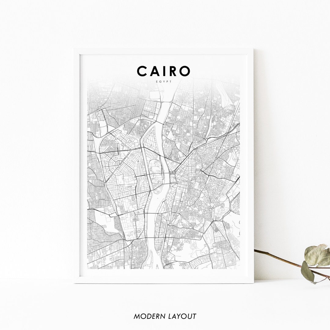 Cairo Egypt Map Print, Map Art Poster, القاهرة Giza Arab Africa City ...