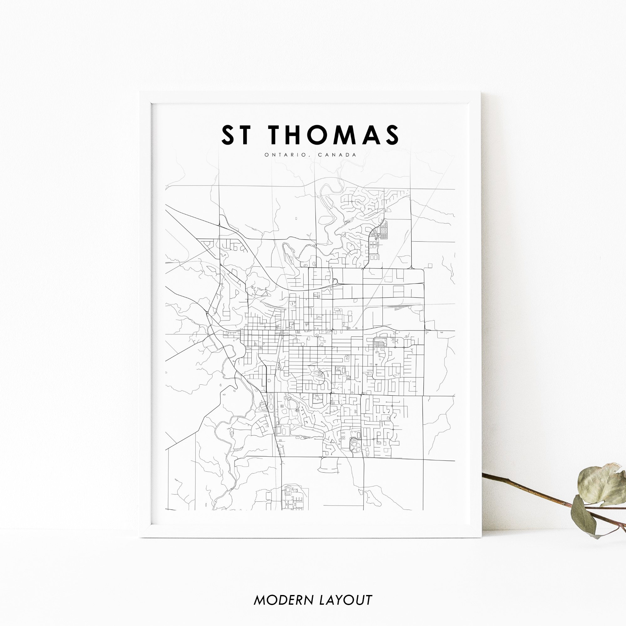 St Thomas Ontario Map Print, ON Canada Map Art Poster Elgin County City ...