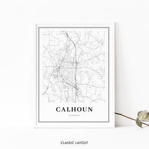 Calhoun GA Map Print, Georgia USA Map Art Poster, Gordon County, City ...