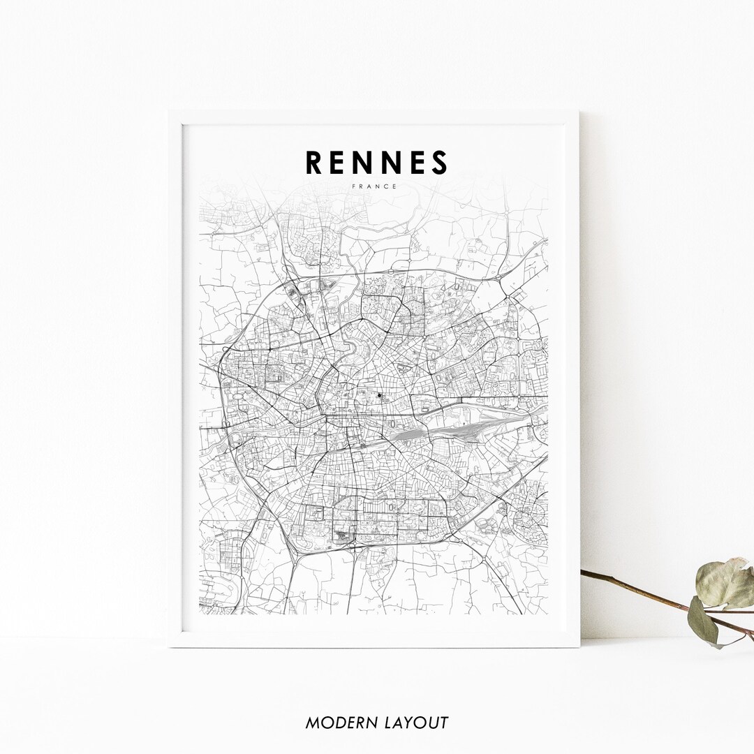 Rennes France Map Print, Map Art Poster, Roazhon Brittany Bretagne City ...
