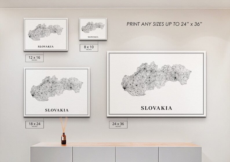 Slovakia Map Print, Road Map Poster, Slovak Slovenská Slovensko ...