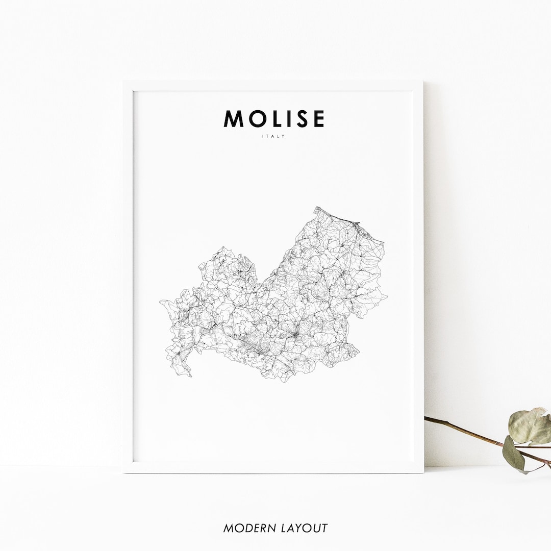Molise Italy Map Print, Road Map Art Poster, Mulise Italia Campobasso ...