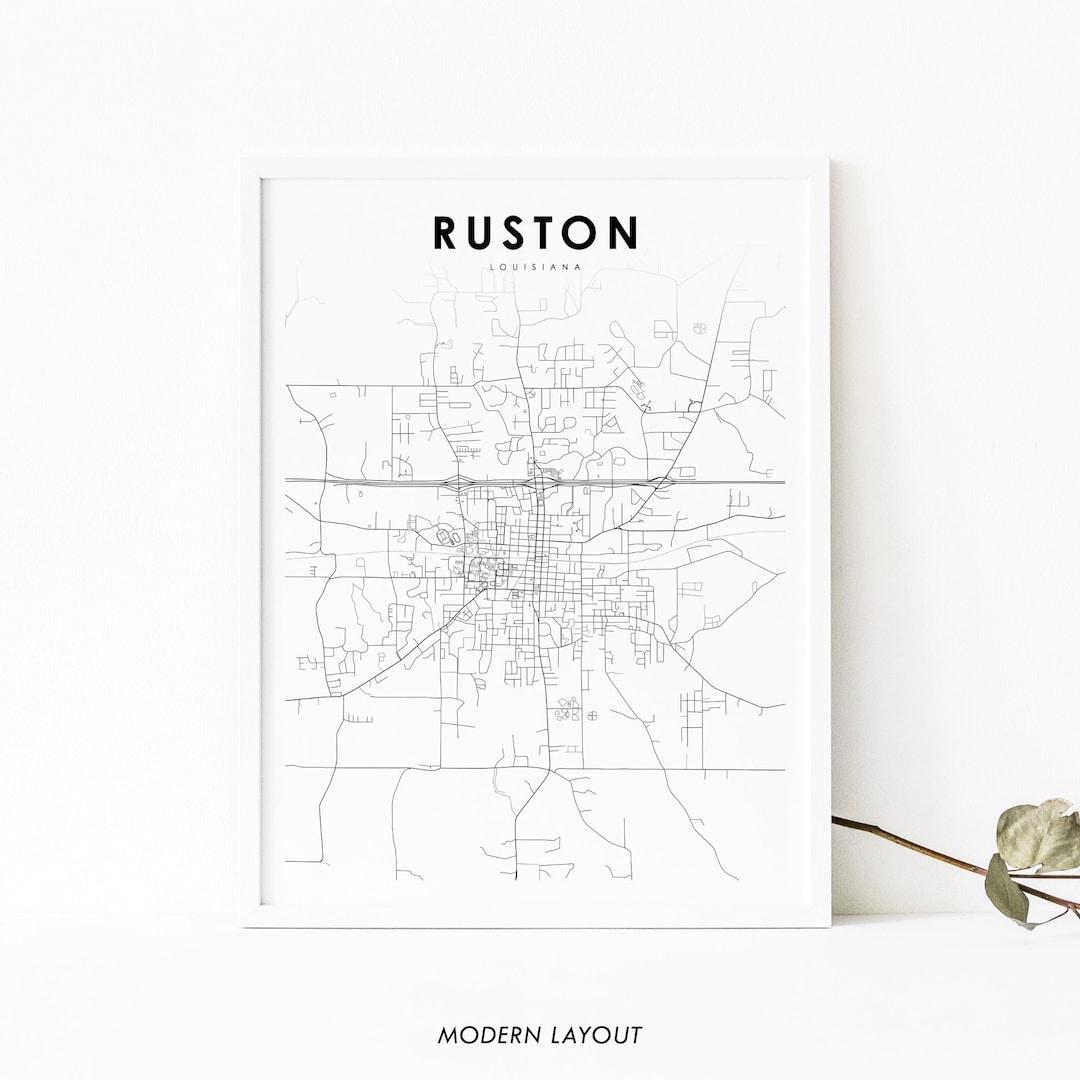 Ruston LA Map Print, Louisiana USA Map Art Poster, Louisiana Tech, City ...