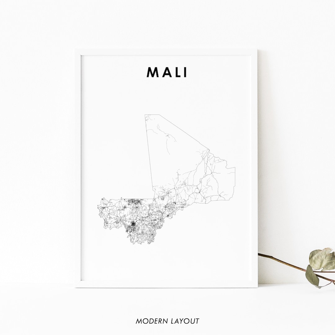 Mali Map Print, Country Road Map Poster, Country Map Art, Bamako Mali ...