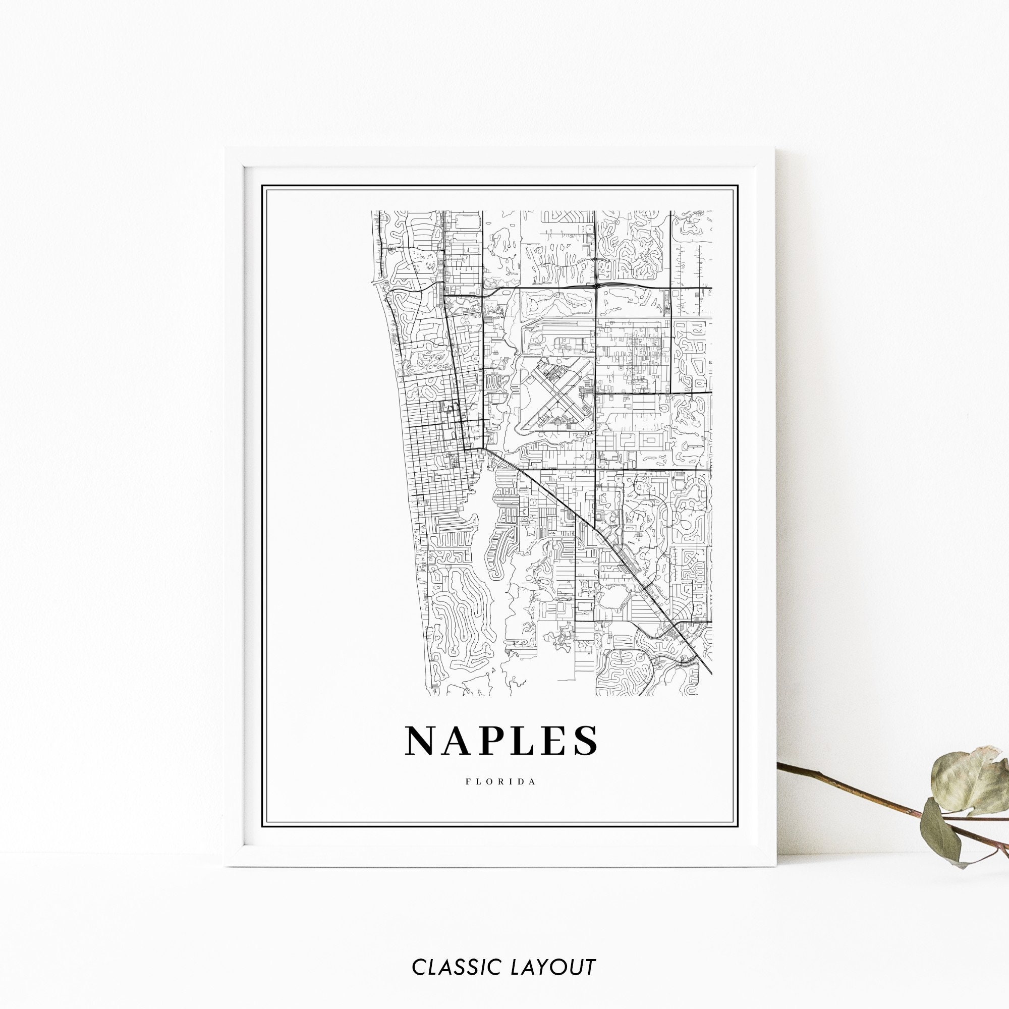 Naples FL Map Print, Florida USA Map Art Poster, Collier County, City ...