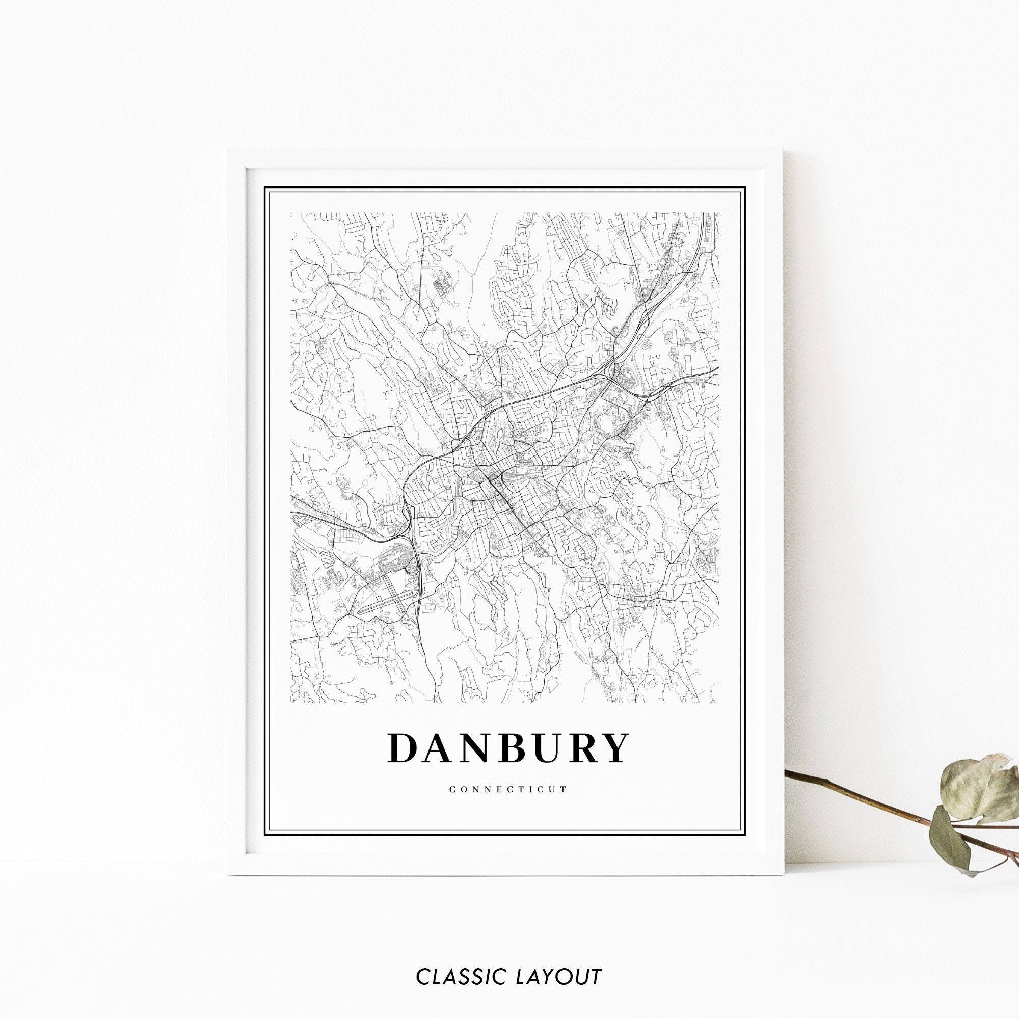 Danbury CT Map Print, Connecticut USA Map Art Poster, Fairfield County ...