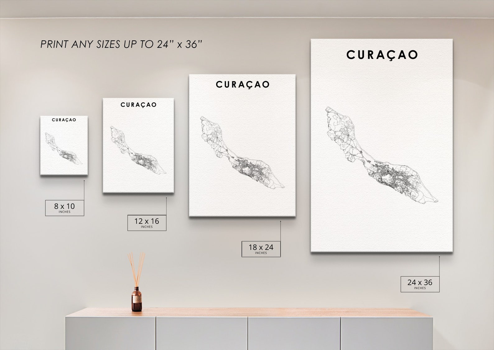 Curacao Map Print, Curaçao Road Map Poster, Willemstad Pais Kòrsou ...