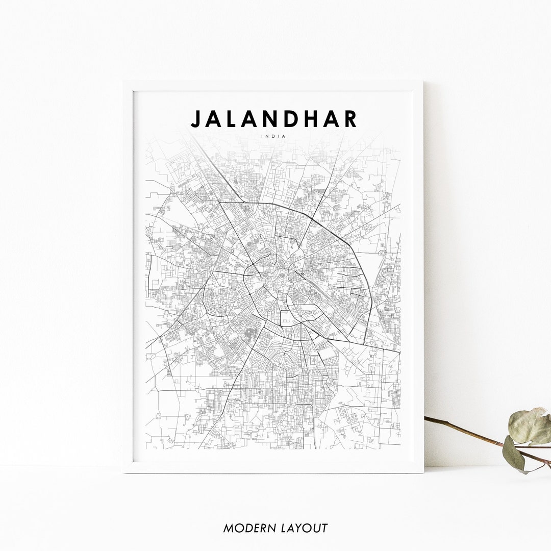 Jalandhar India Map Print, Jullundur Punjab Map Art Poster, City Street ...