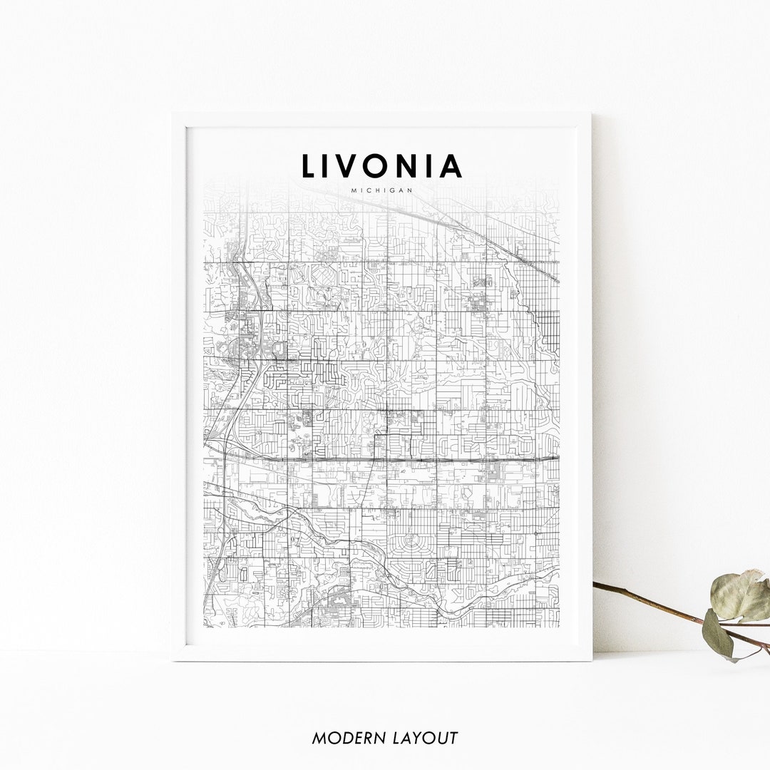 Livonia MI Map Print, Michigan USA Map Art Poster, Wayne County, City ...