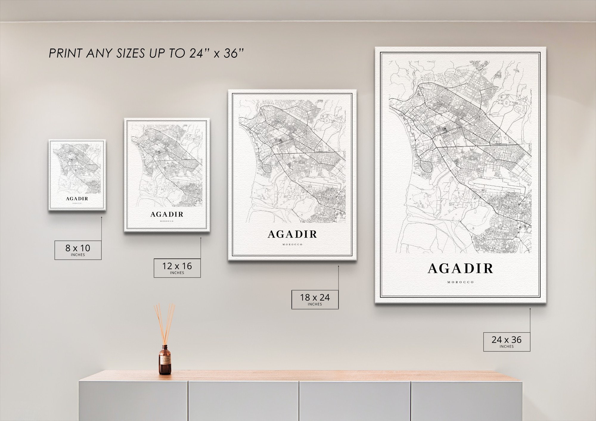 Agadir Morocco Map Print, اكادير أݣادير Map Art Poster, City Street ...