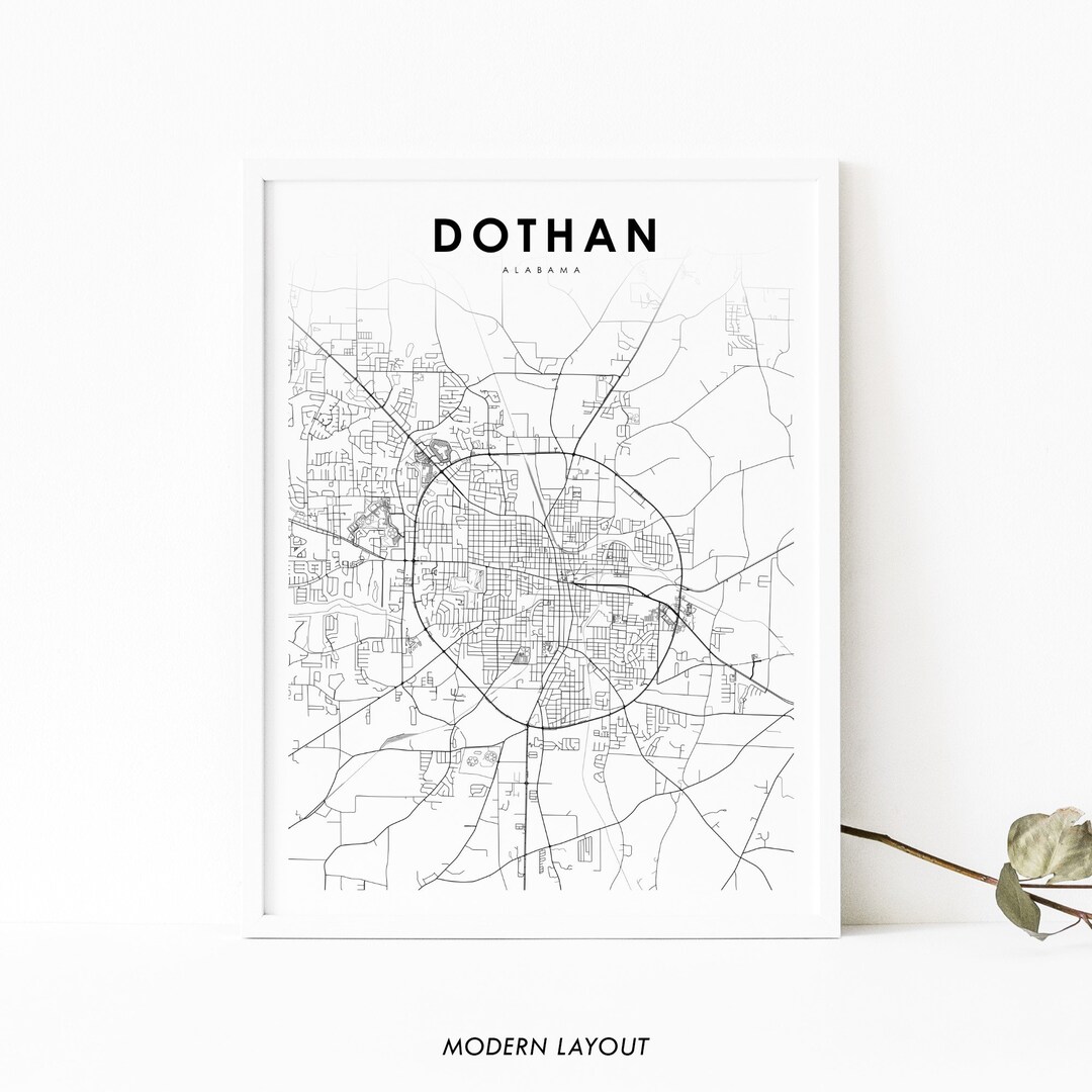Dothan AL Map Print, Alabama USA Map Art Poster, City Street Road Map ...