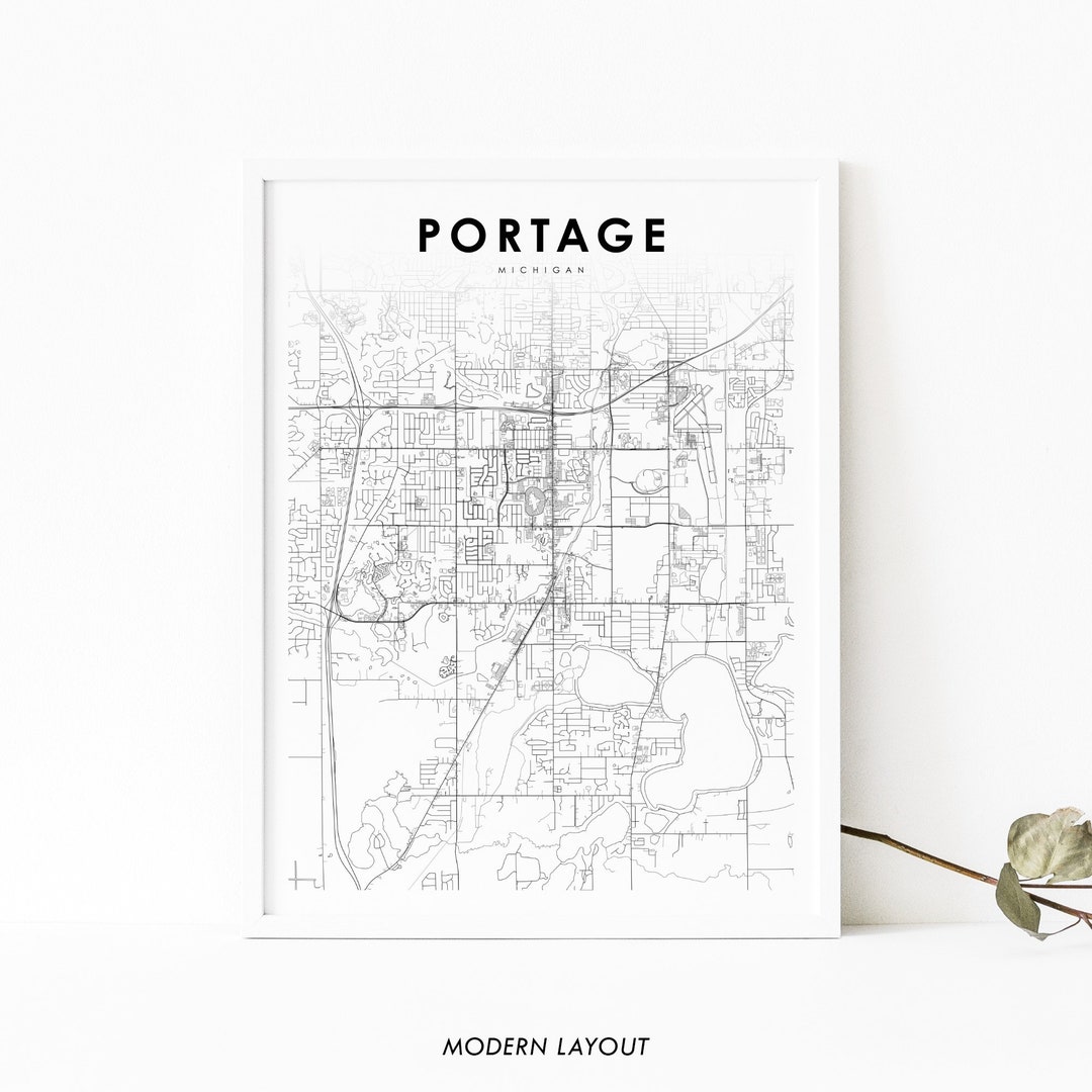 Portage MI Map Print, Michigan USA Map Art Poster, Kalamazoo, City ...
