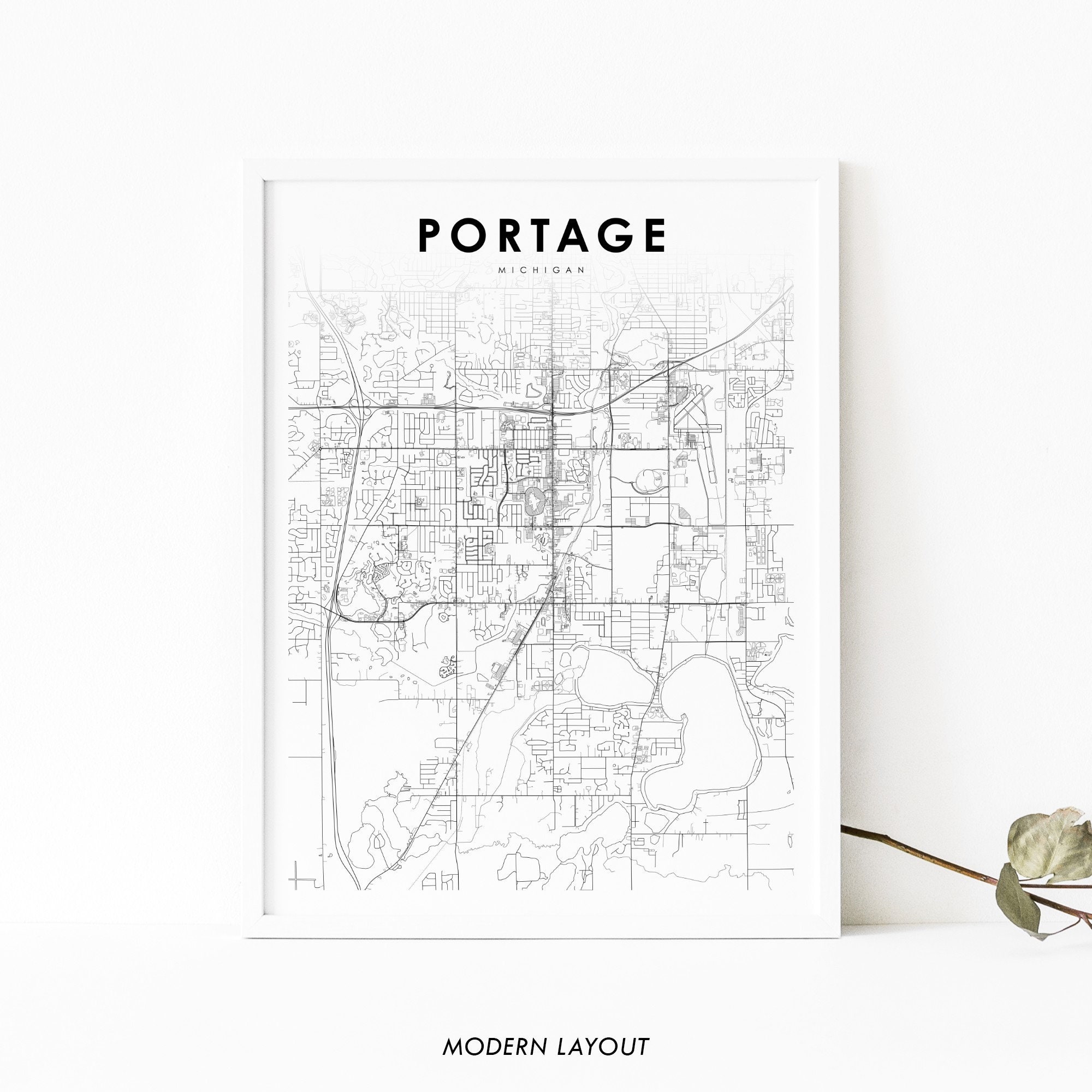 Portage MI Map Print Michigan USA Map Art Poster Kalamazoo - Etsy