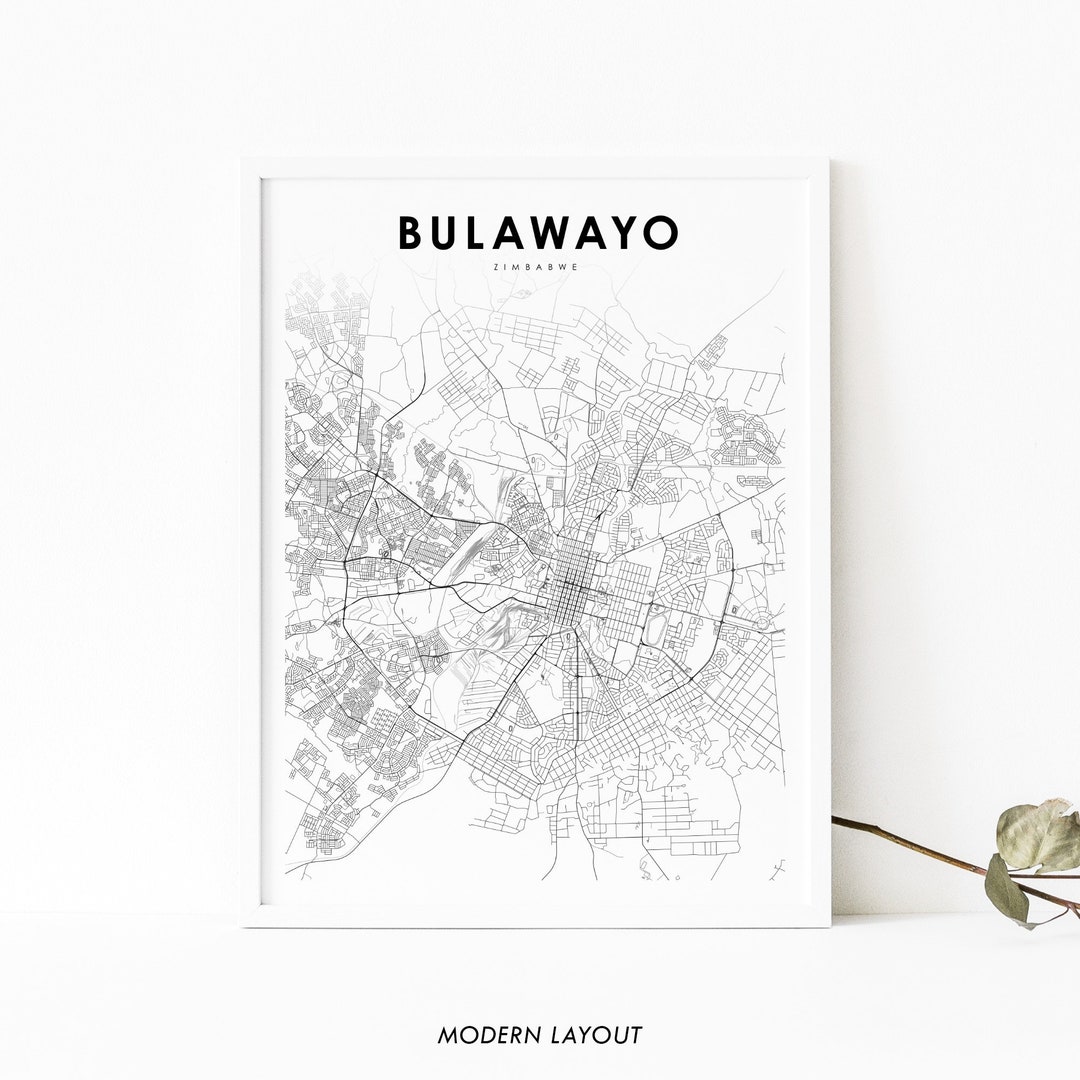 Bulawayo Zimbabwe Map Print, Art Poster, Matabeleland, City Street Road ...