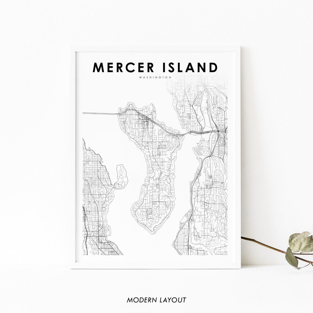 Mercer Island WA Map Print, Washington USA Map Art Poster, City Street ...