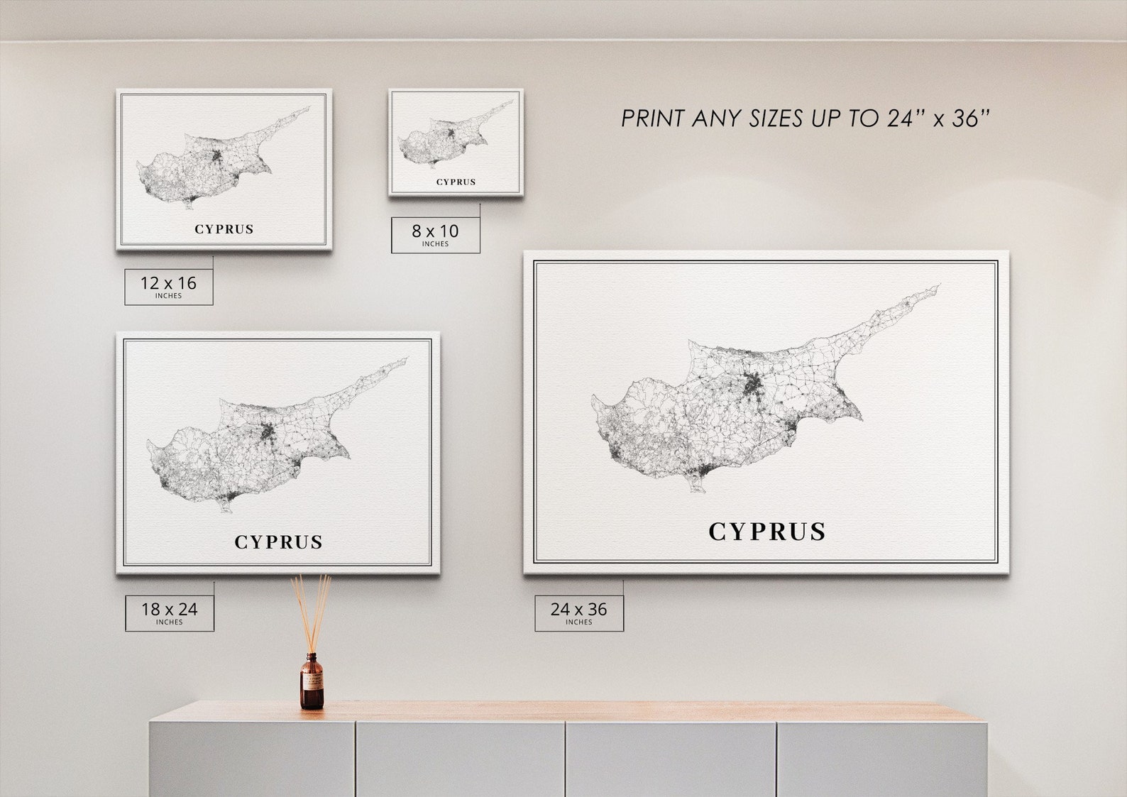 Cyprus Map Print, Map Art Poster, Κυπριακή Kıbrıs Cumhuriyeti Nicosia ...