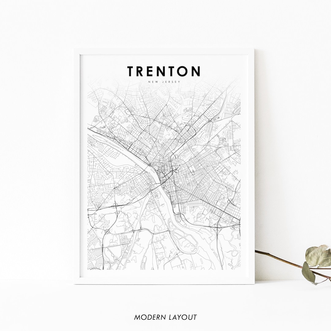 Trenton NJ Map Print, New Jersey USA Map Art Poster, Mercer County City ...