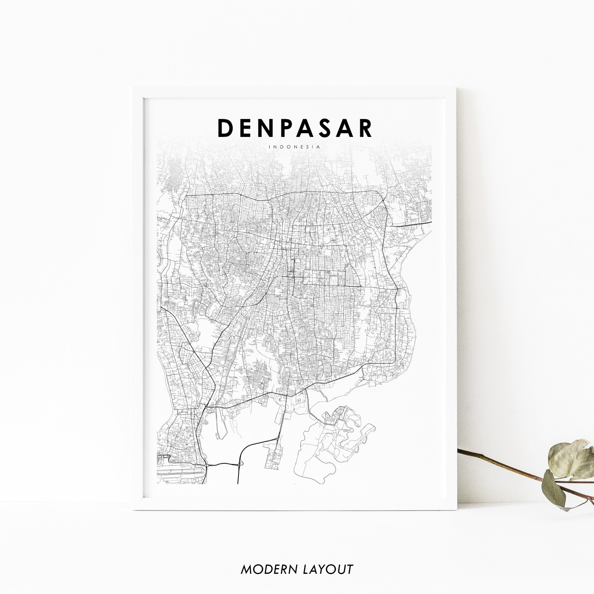 Denpasar Indonesia Map Print Bali Map Art Poster Sunda | Etsy