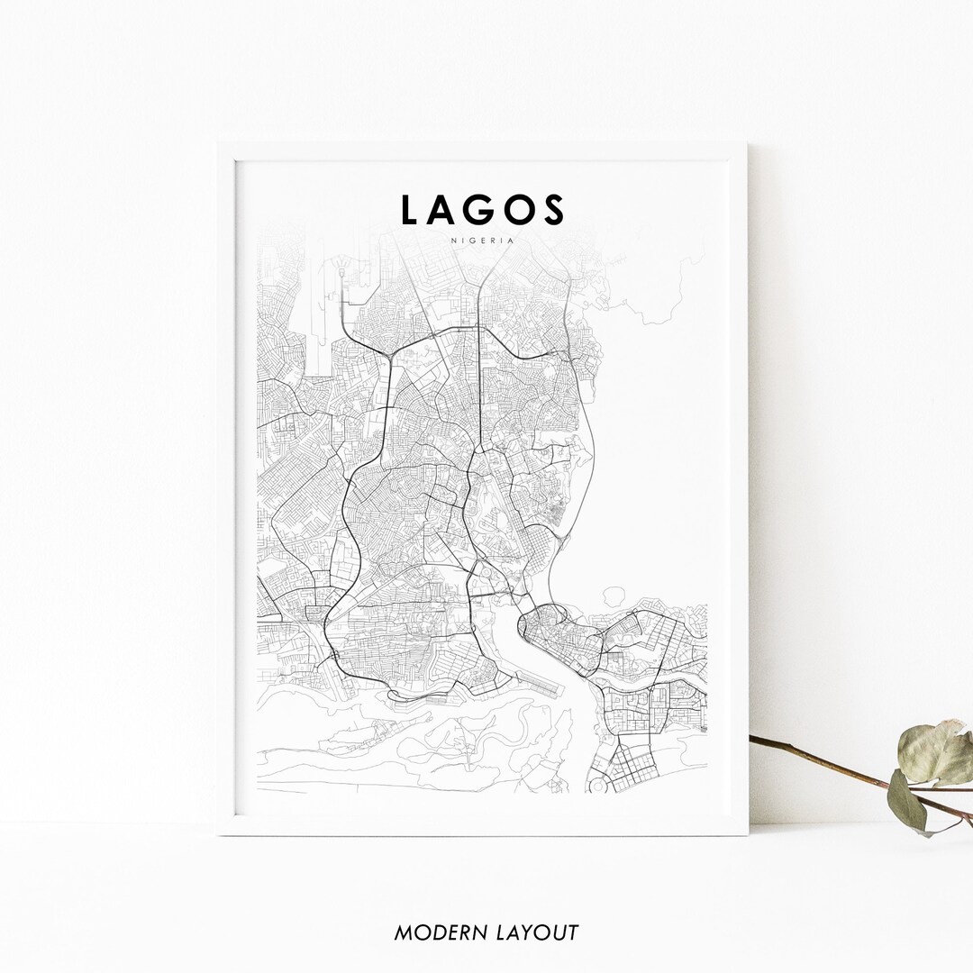 Lagos Nigeria Map Print, Map Art Poster, Èkó Sahara, City Street Road ...