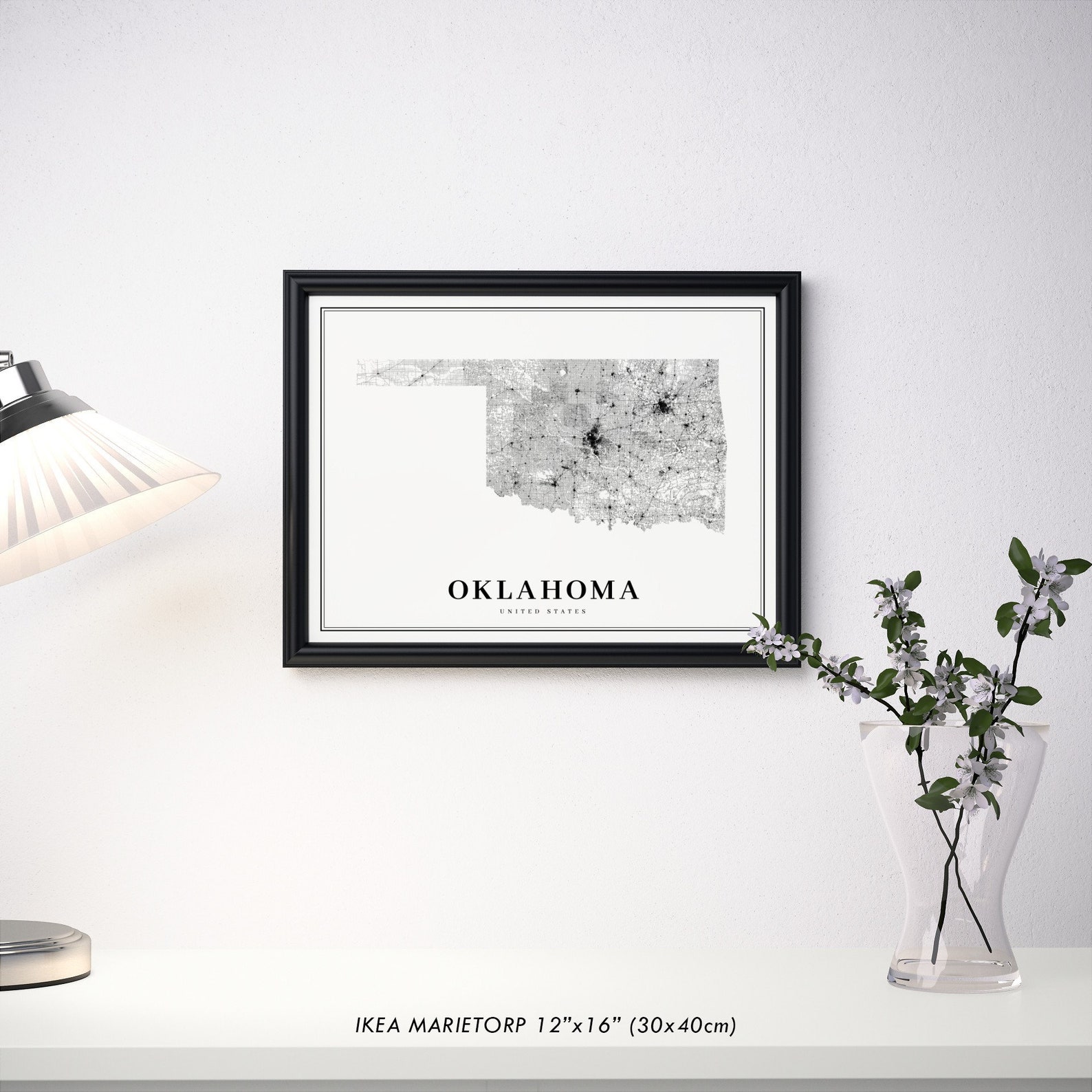 Oklahoma Map Print, State Road Map Print, OK USA United States Map Art ...
