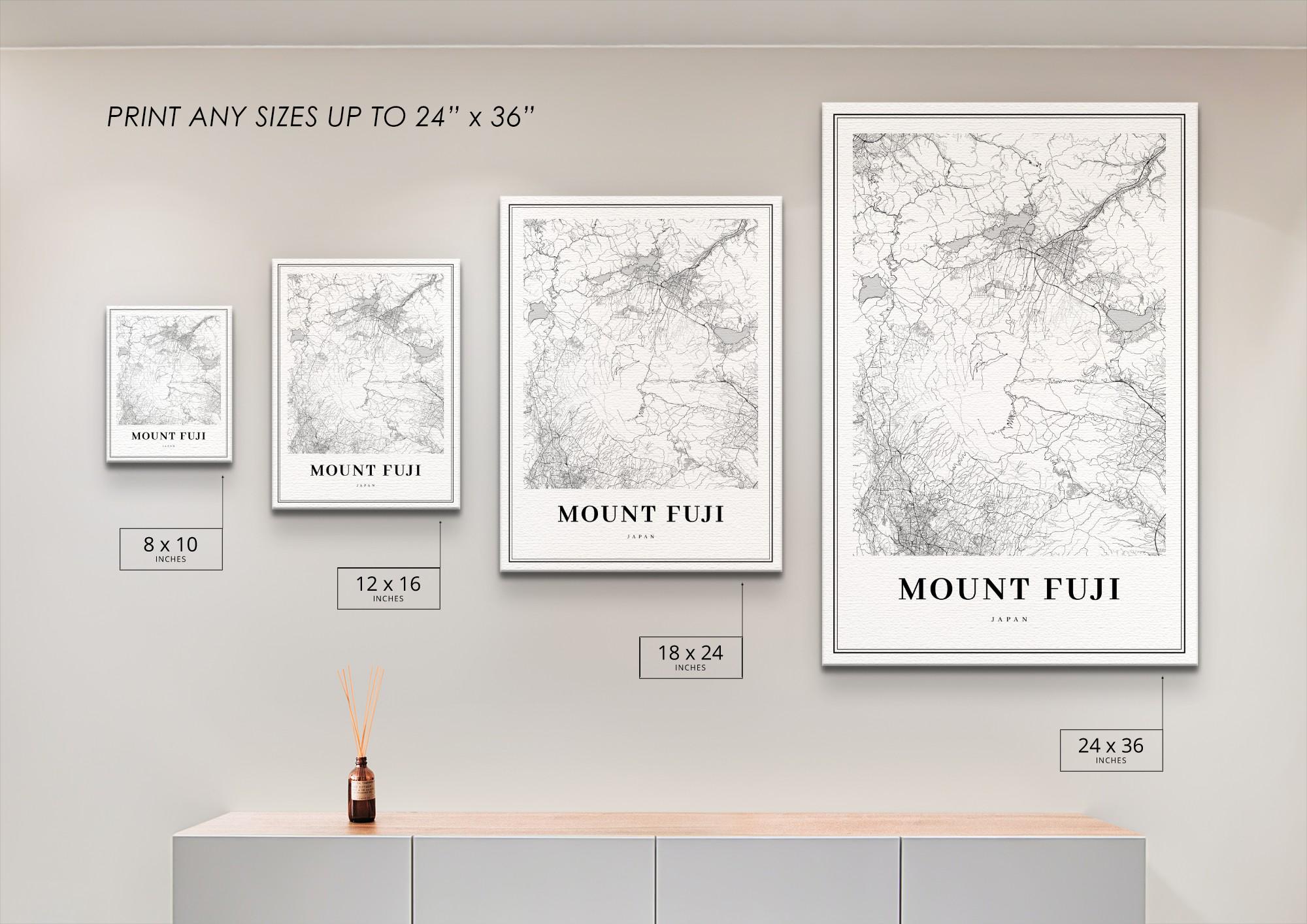 Mount Fuji Japan Map Print, Shizuoka Map Art Poster, Fuji Fujisan ふじ フジ ...