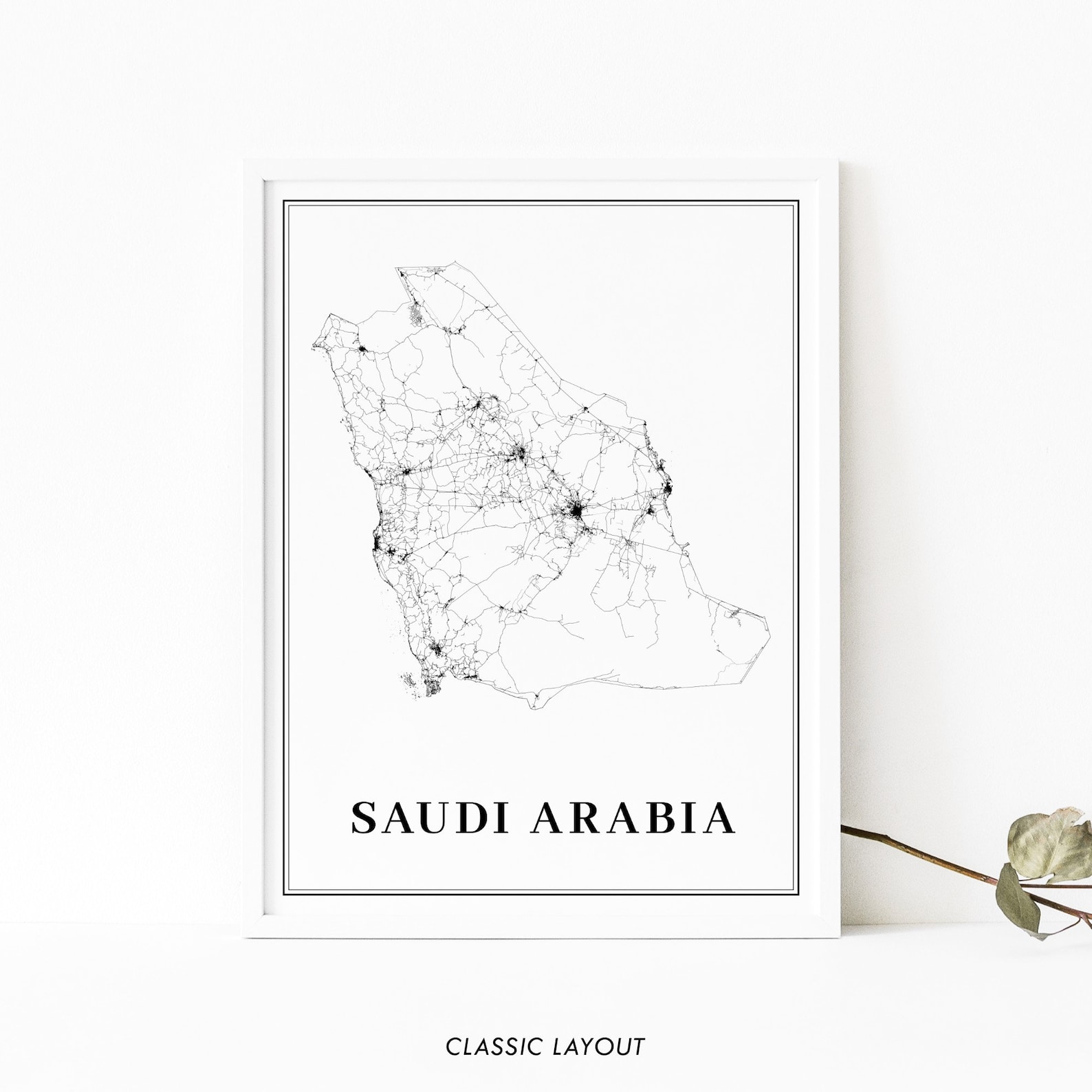 Saudi Arabia Map Print Road Map Art Poster KSA المملكة - Etsy