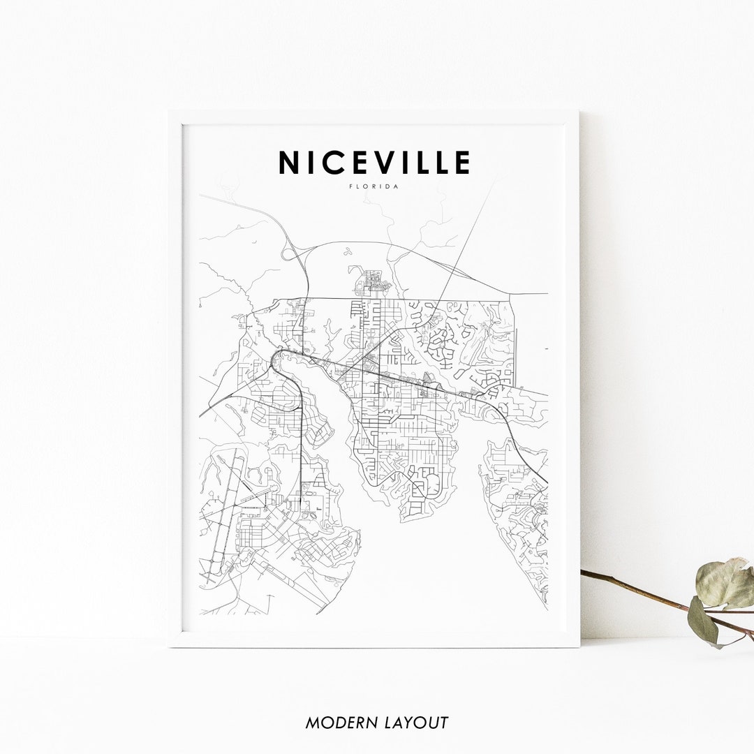 Niceville FL Map Print, Florida USA Map Art Poster, Okaloosa County ...
