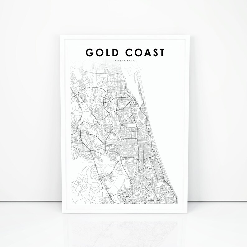 Gold Coast QLD Map Print Australia Map Art Poster City | Etsy