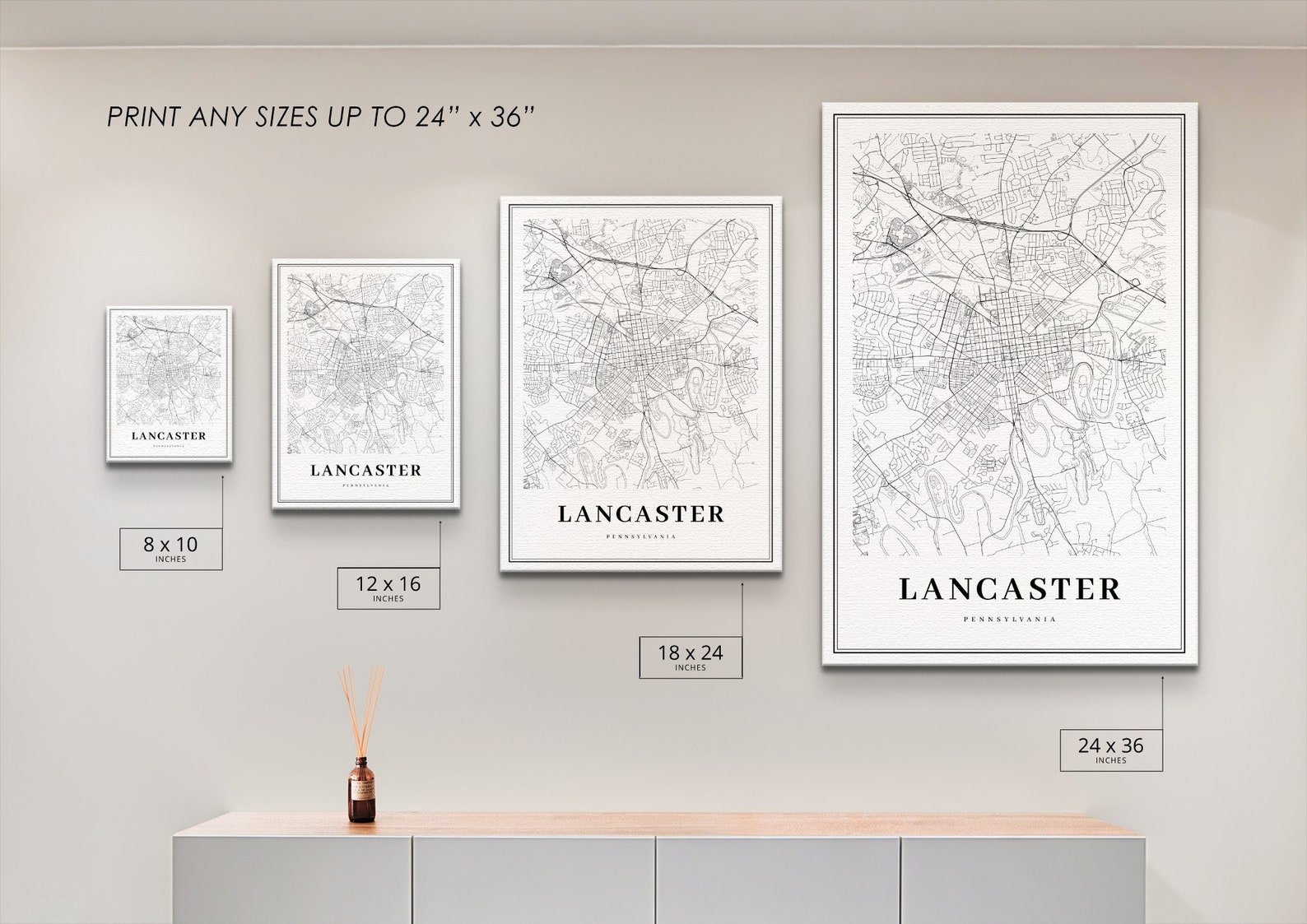 Lancaster PA Map Print Pennsylvania USA Map Art Poster City | Etsy