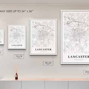 Lancaster PA Map Print, Pennsylvania USA Map Art Poster, City Street ...