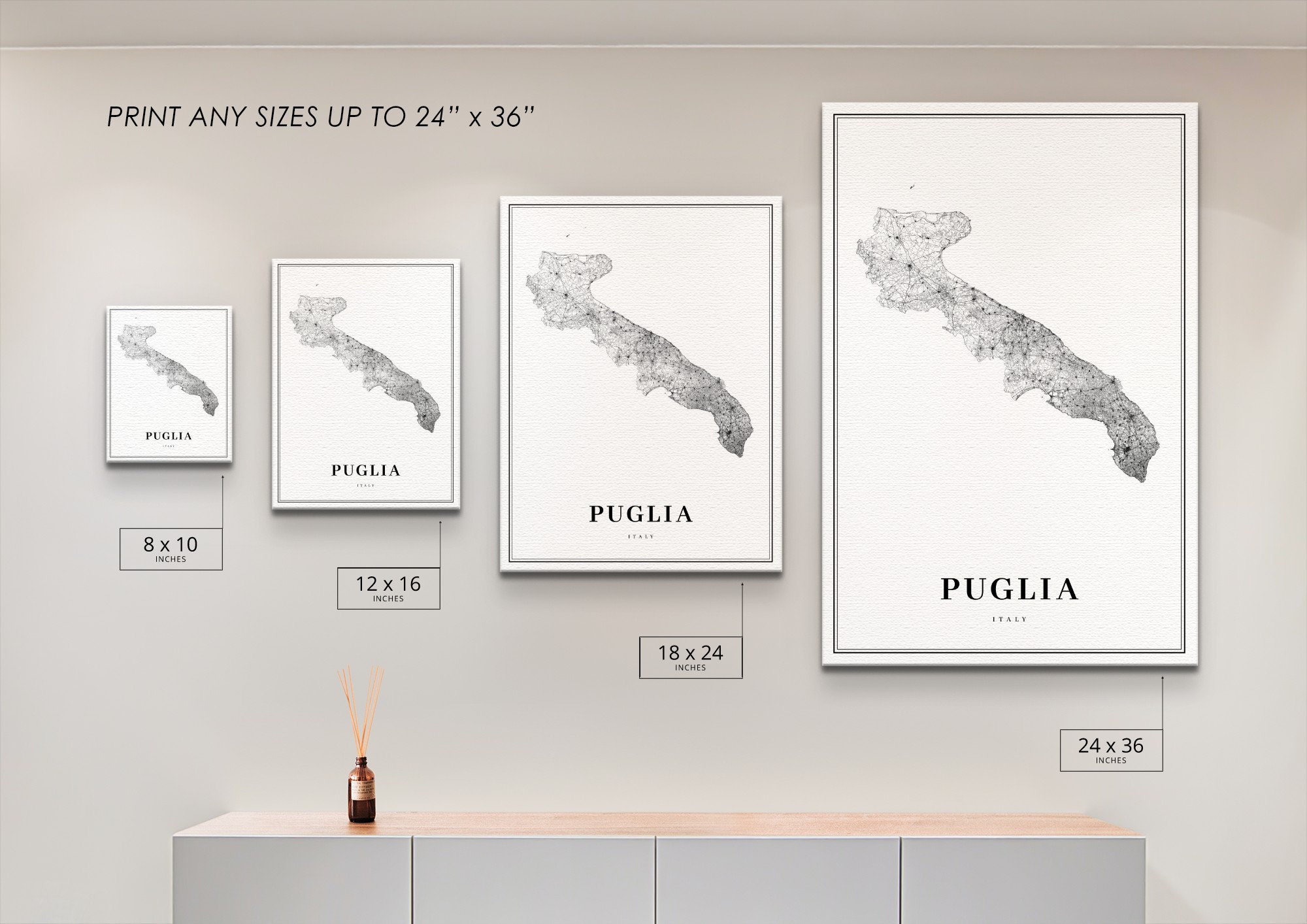Puglia Italy Map Print, Road Map Art Poster, Apulia Italia, Bari, Map ...