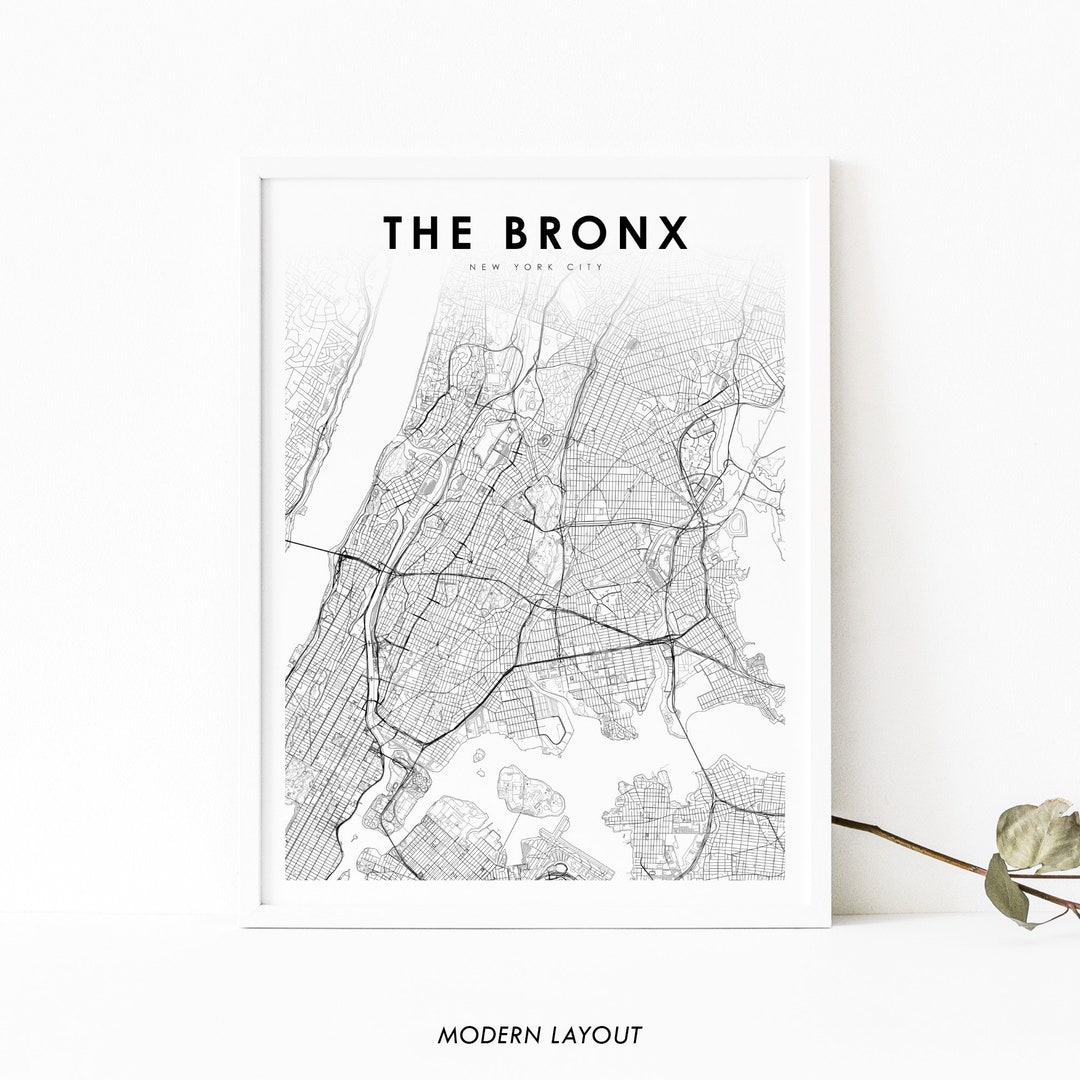 The Bronx NY Map Print, New York City NYC USA Map Art Poster, City ...
