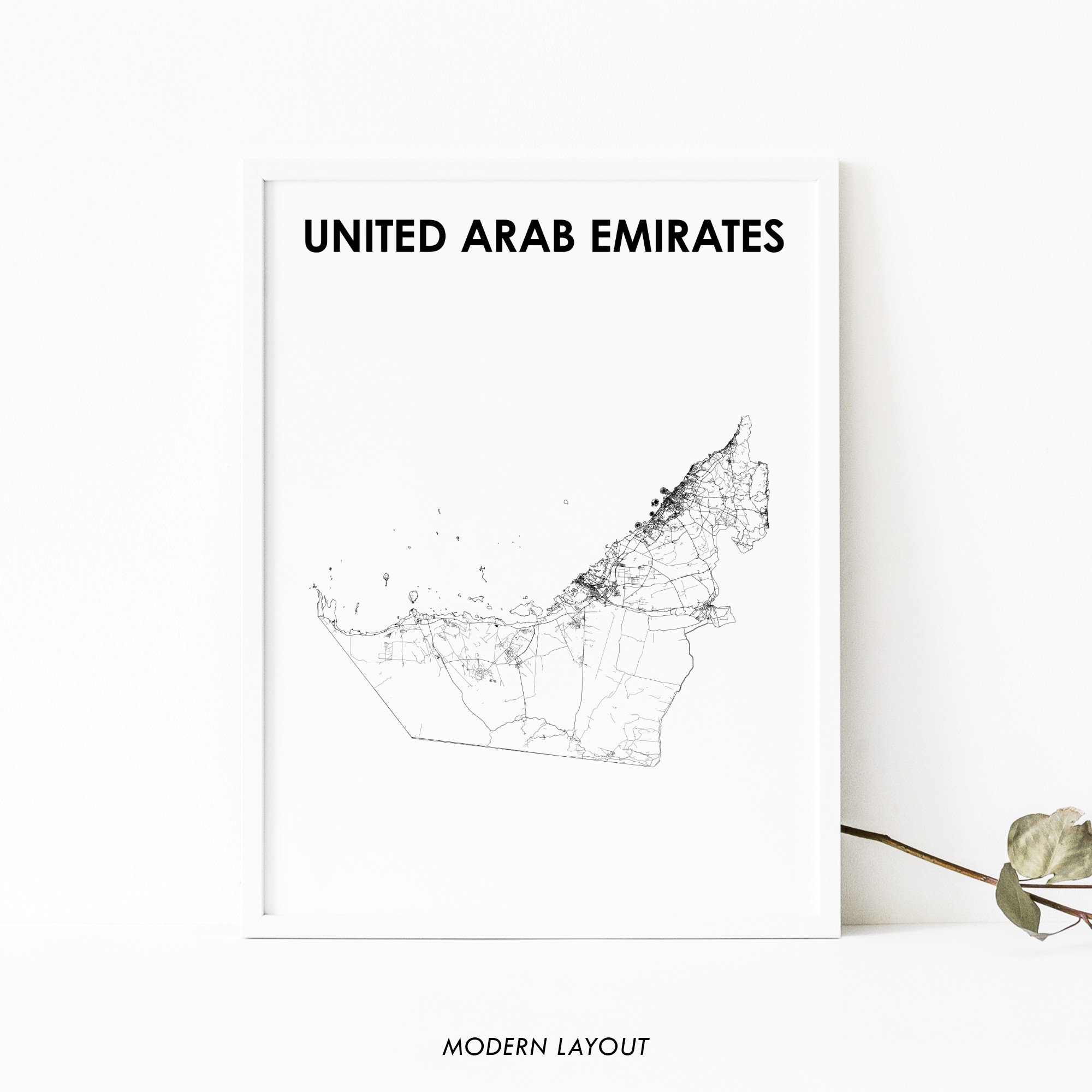 UAE Map Print Country Road Map Poster United Arab Emirates | Etsy
