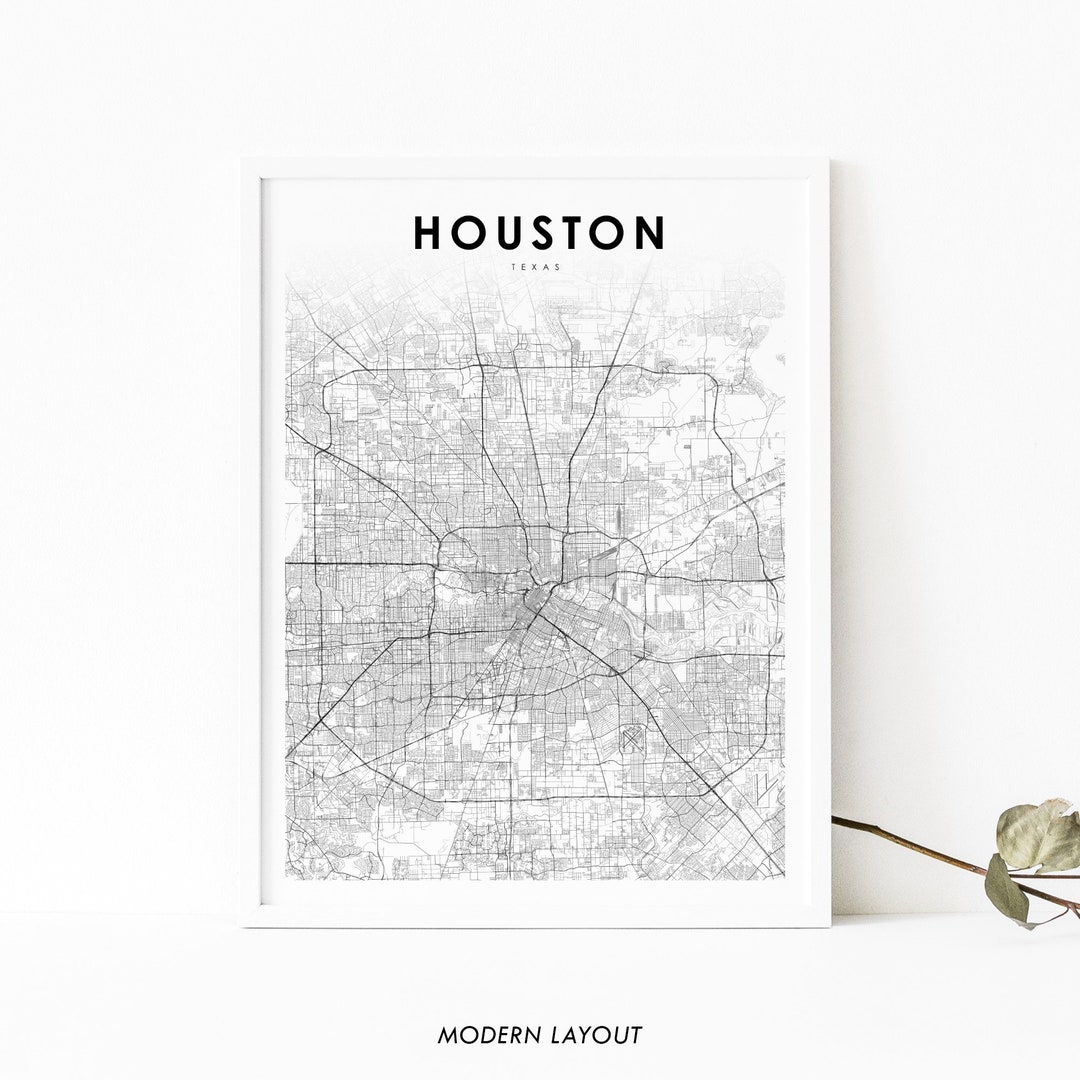 Houston TX Map Print, Texas USA Map Art Poster, City Street Road Map ...