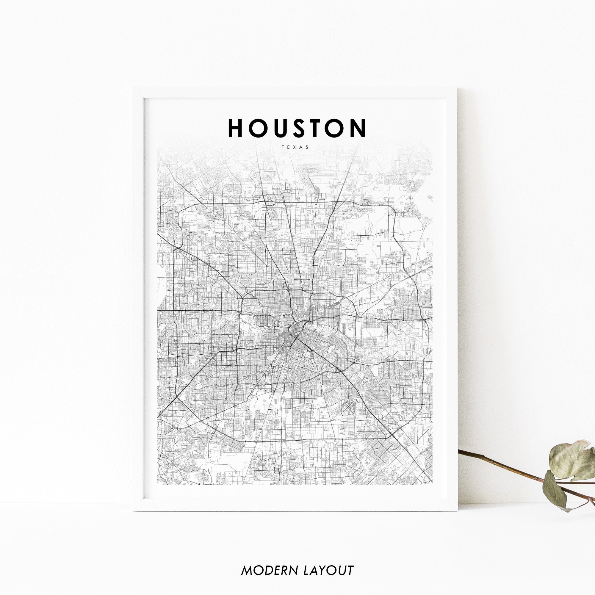 Houston TX Map Print Texas USA Map Art Poster City Street - Etsy