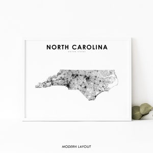 North Carolina Map Print, State Road Map Print, NC USA United States ...