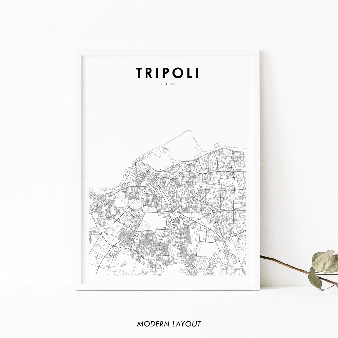 Tripoli Libya Map Print, Map Art Poster, طرابلس ليبيا Tripolis City ...