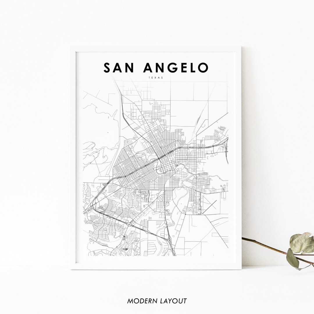 San Angelo TX Map Print Texas USA Map Art Poster Tom Green - Etsy