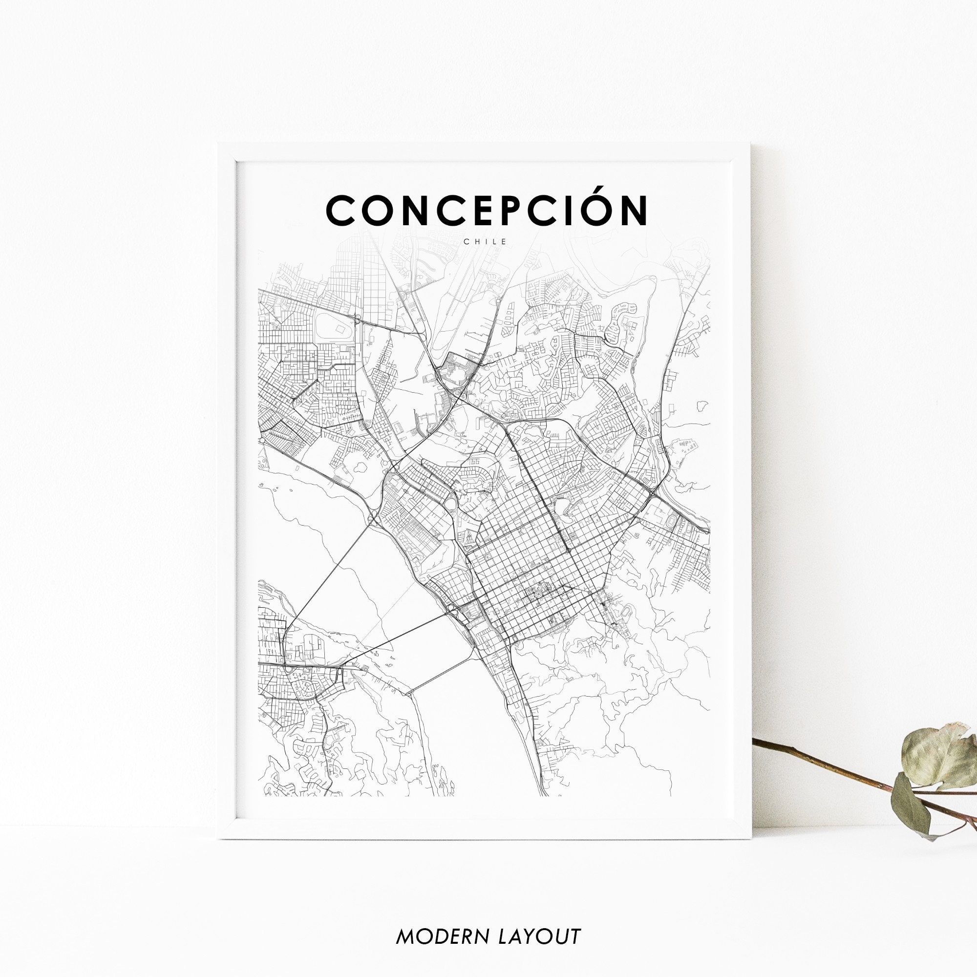 Concepcion Chile Map Print Concepción Map Art Poster María | Etsy