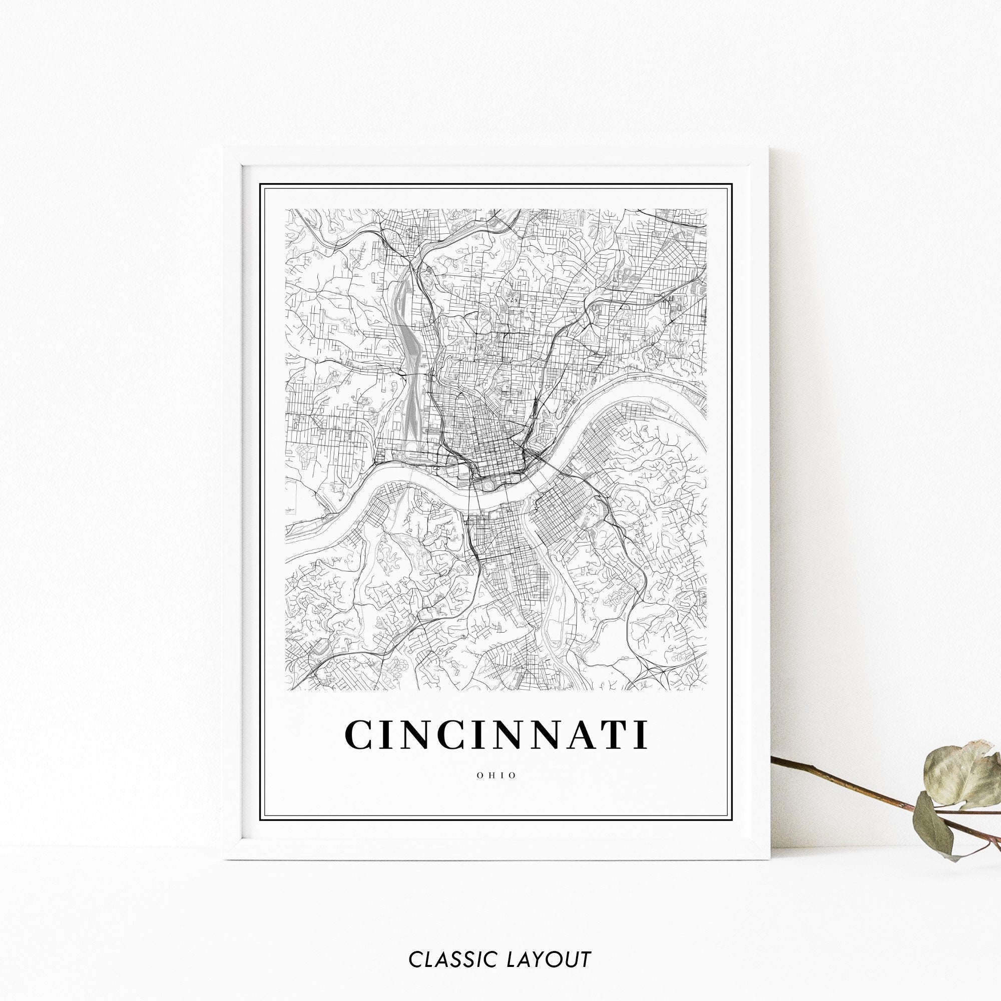 Cincinnati OH Map Print, Ohio USA Map Art Poster, Hamilton County, City ...