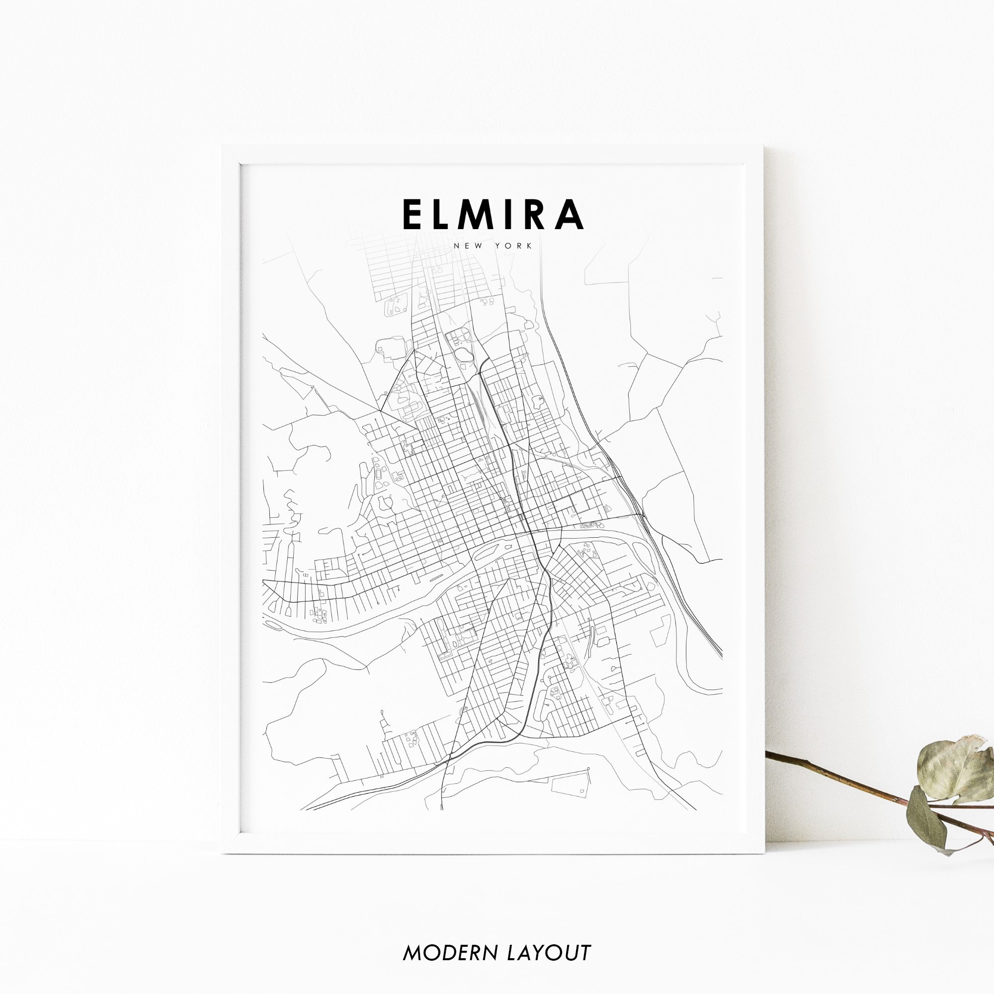 Home & Living Globes & Maps Home Décor Elmira Map Print Ny City Map ...