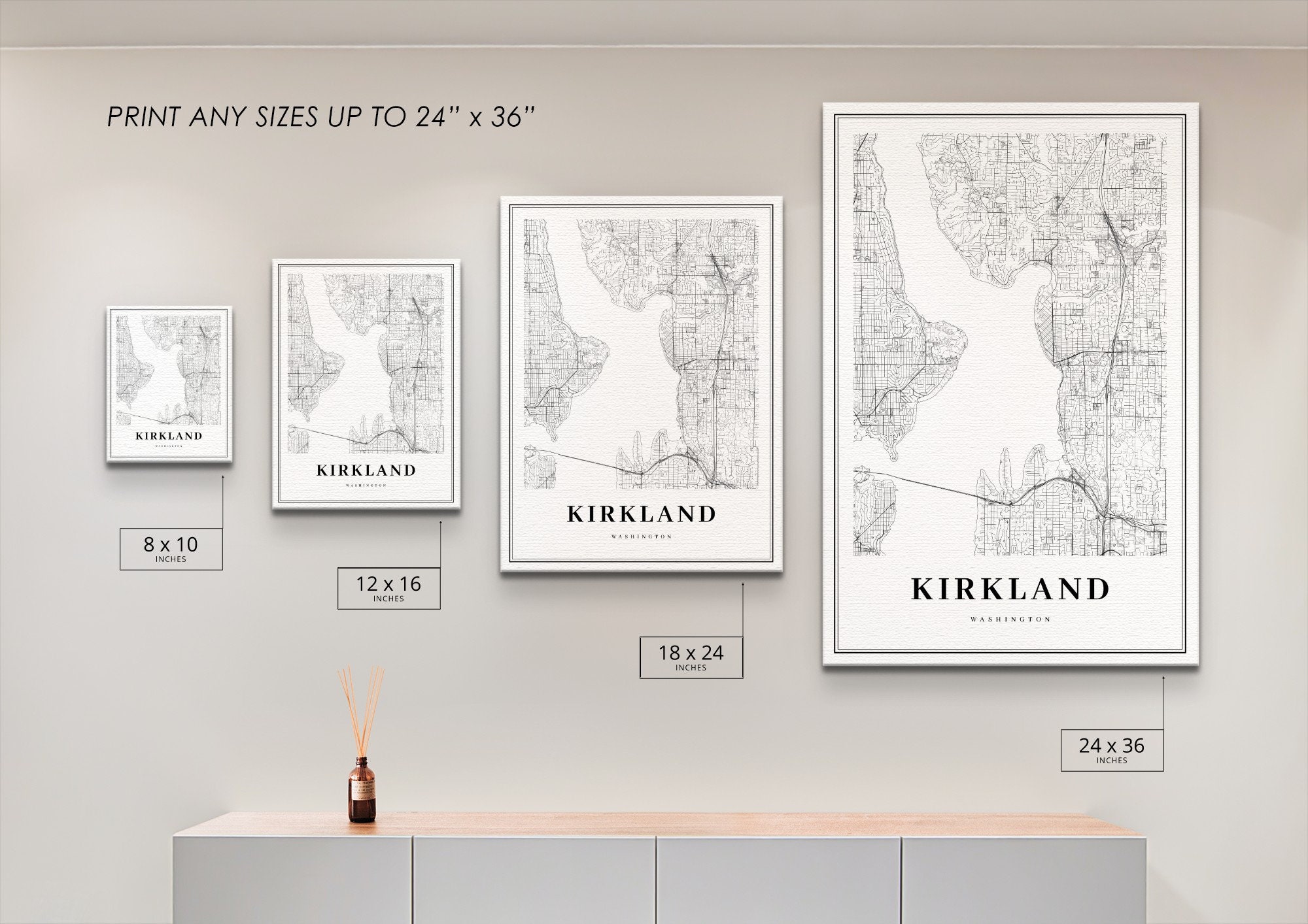 Kirkland WA Map Print Washington USA Map Art Poster Seattle | Etsy