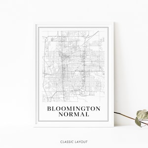 Bloomington-normal IL Map Print, Illinois USA Map Art Poster, Blono ...